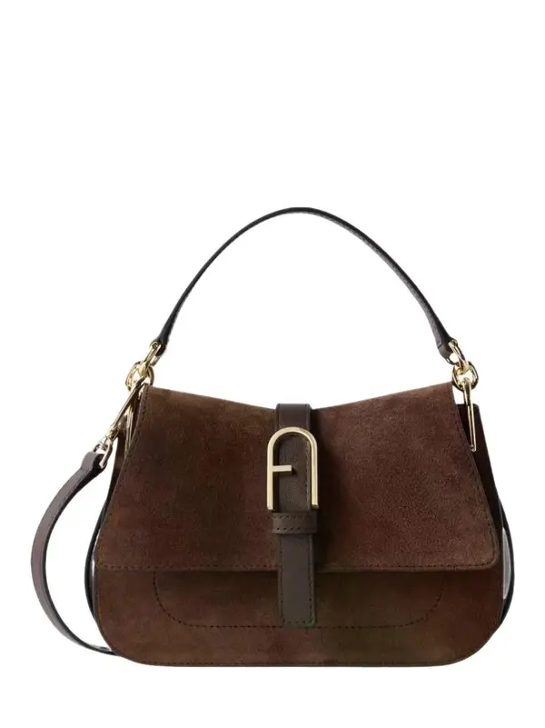 Furla Top Handle Mini Bag With Suede Panels - Brown