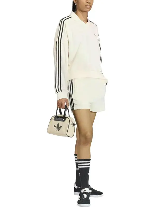 Adidas V-neck Terry Polo Shirt With Three-stripe Detail - White