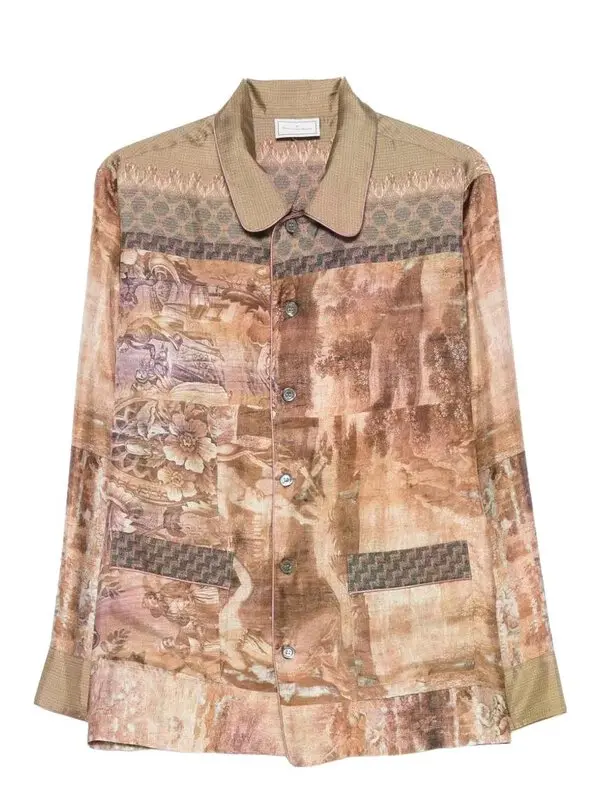 PIERRE-LOUIS MASCIA Graphic Print Silk Shirt - Neutrals