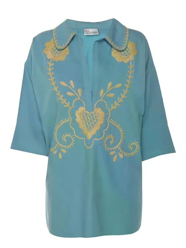 Red Valentino Embroidered Cotton Blouse - Blue