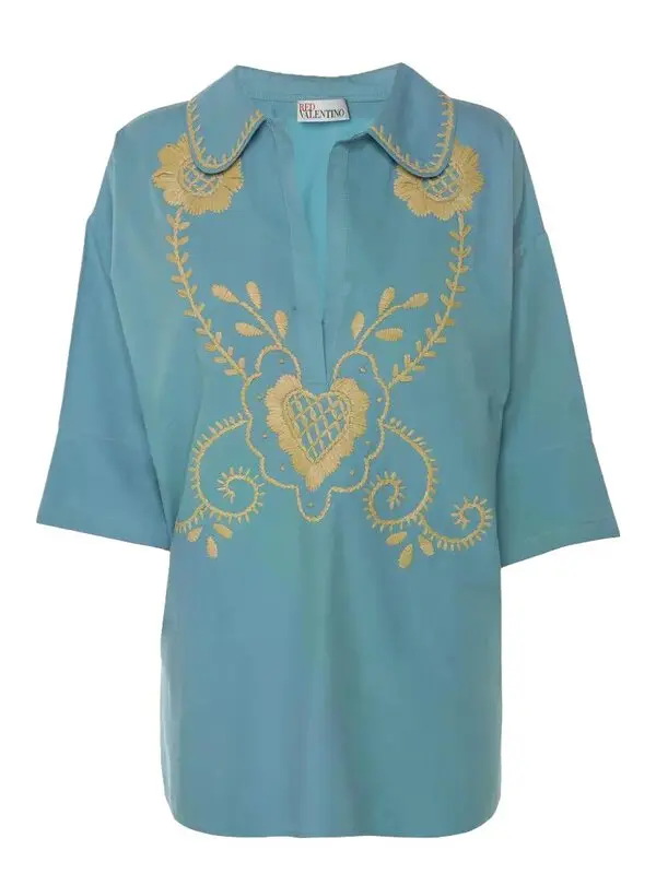 Red Valentino Embroidered Cotton Blouse - Blue