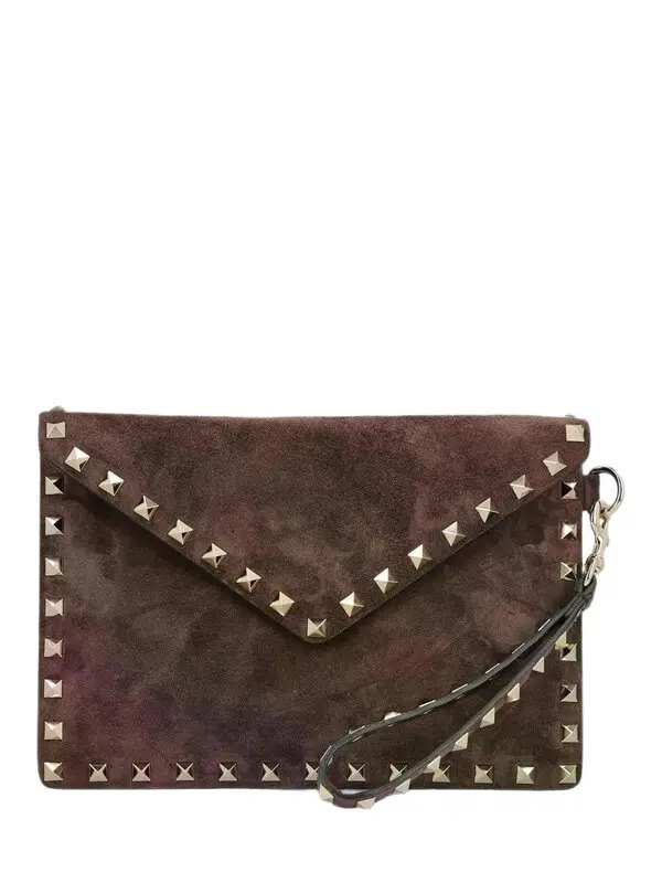 Valentino Garavani Rockstud Suede Clutch Bag - Brown