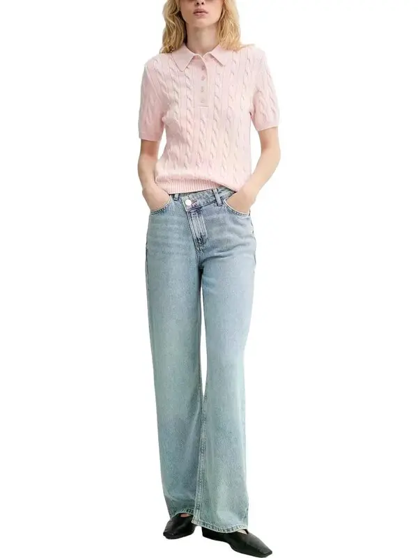 GESTUZ Short-sleeve Cable Knit Polo Top - Pink