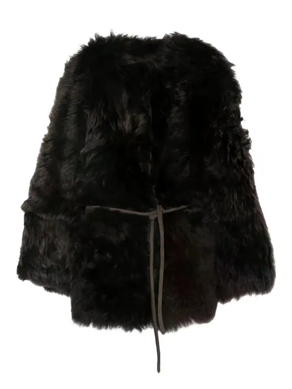 BLANCHA Belted Shearling Coat - Brown