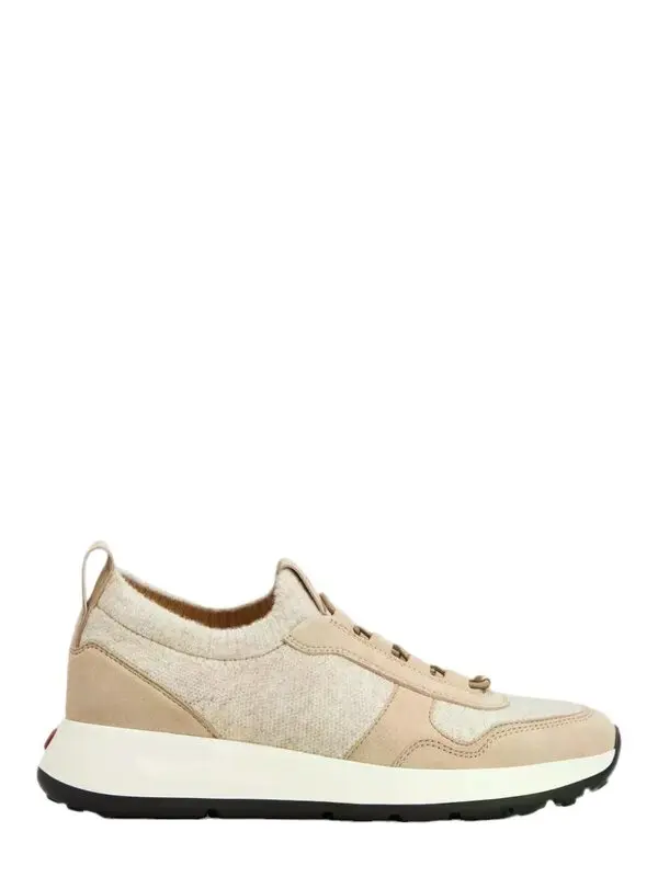 TOD'S Knit And Suede Sock Sneakers With Red Dot Detail - Neutrals