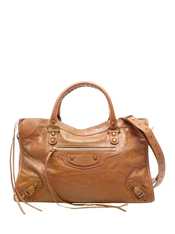 Balenciaga Lambskin Motocross Classic City Satchel - Brown