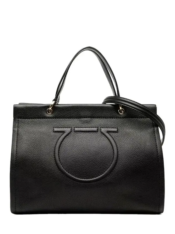 FERRAGAMO Grained Calfskin Meera Tote Satchel - Black