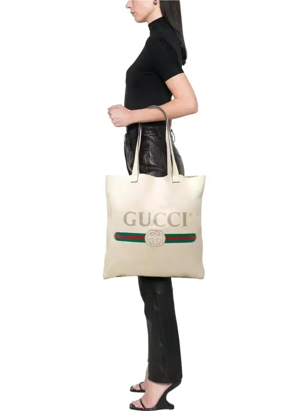 Gucci Calfskin Logo Tote Bag - Brown
