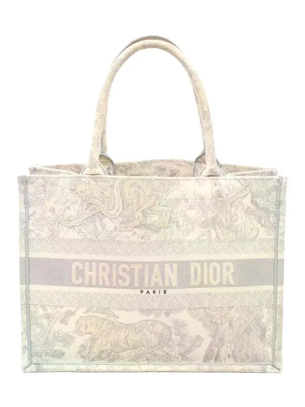 Dior Toile De Jouy Reverse Embroidered Canvas Book Tote Bag - Grey