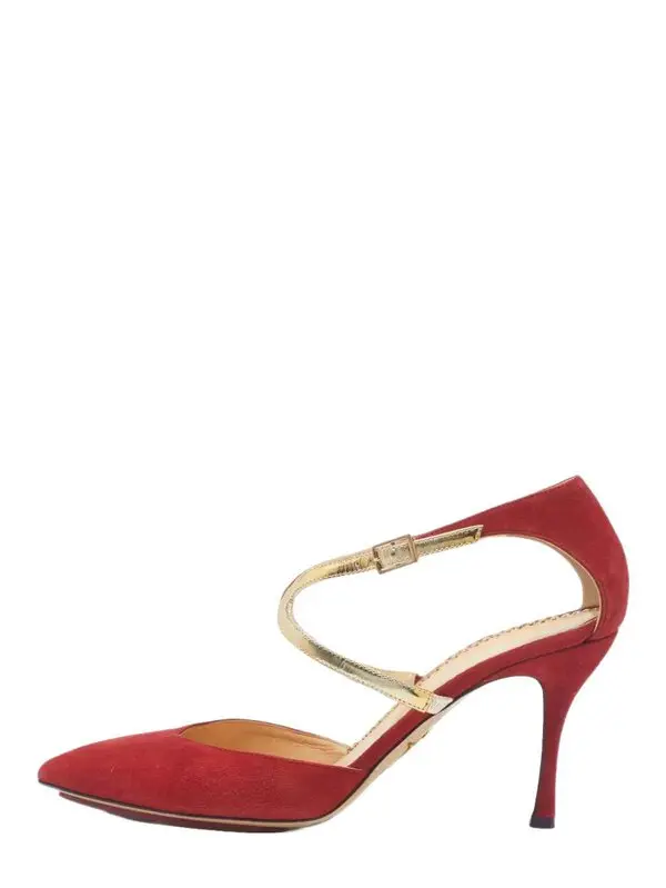 CHARLOTTE OLYMPIA Suede Heeled Pumps With Metallic Trim - Red