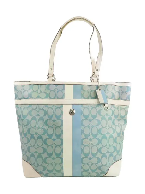 COACH VINTAGE Monogram Stripe Tote Bag - Blue
