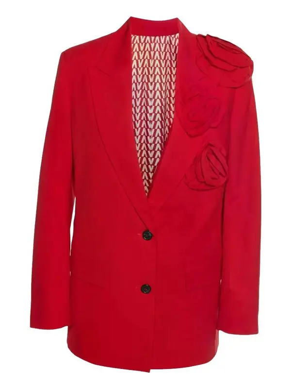 Valentino Garavani Floral-appliqué Single-breasted Blazer - Red
