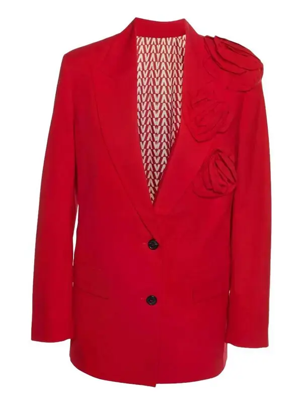 Valentino Garavani Floral-appliqué Single-breasted Blazer - Red