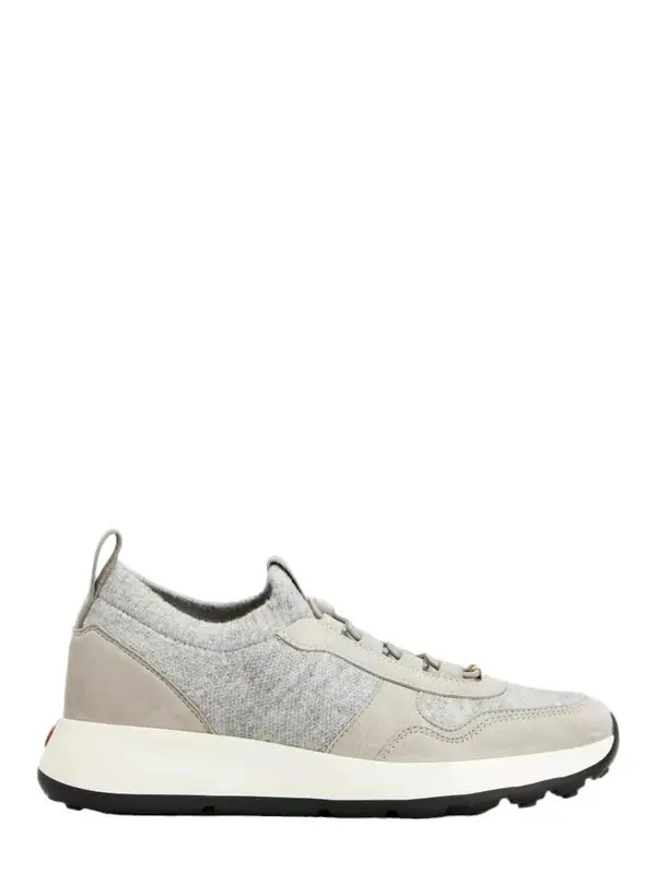 TOD'S Knit And Suede Sock Sneakers With Red Dot Detail - Grey