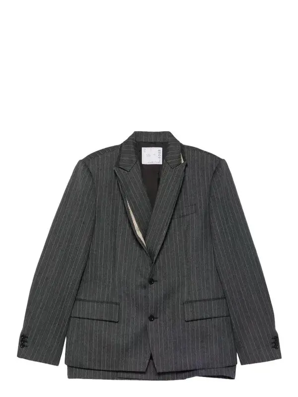 Sacai Pinstripe-pattern Buttoned Blazer - Grey