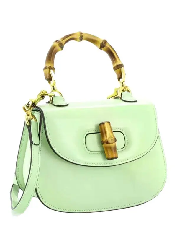 Gucci Bamboo 1947 Top Handle Bag Leather Mini Shoulder Bag - Green