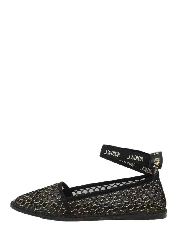 Dior Suede Embroidered Mesh Ankle-wrap Ballet Flats - Black