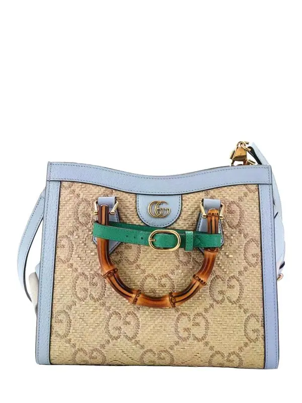 Gucci Diana Nm Bamboo Handle Gg Raffia Small Tote Bag - Blue