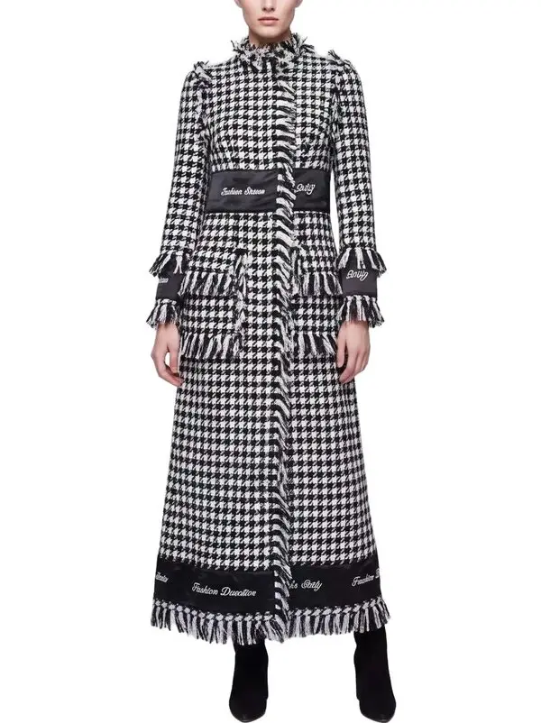 Dolce & Gabbana Houndstooth Fringed Coat - Black