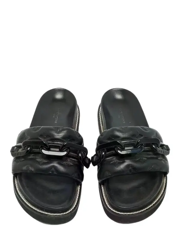 LOUIS VUITTON Embossed Monogram Leather Sandals - Black