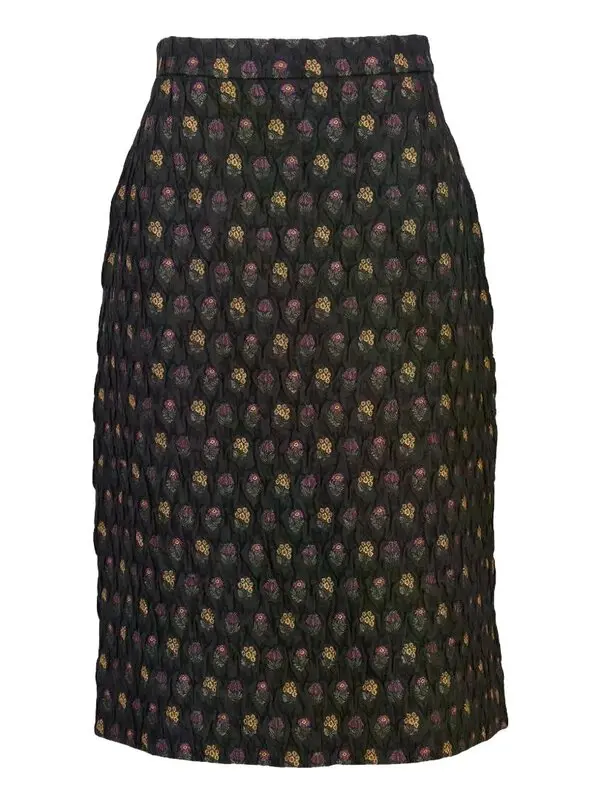 Valentino Garavani Floral Print Pencil Midi Skirt - Black