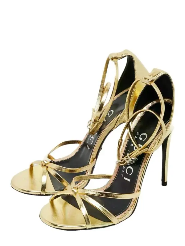 Gucci Knot Detail Ankle Strap Stiletto Sandals - Gold