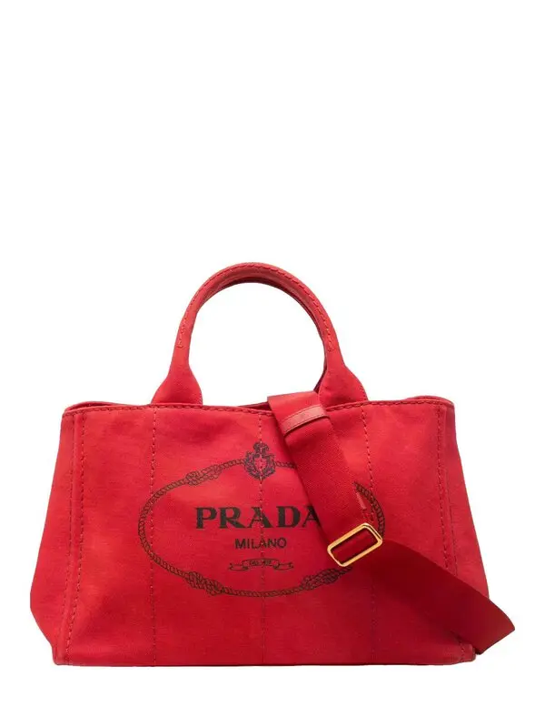 Prada Canapa Logo Satchel - Red