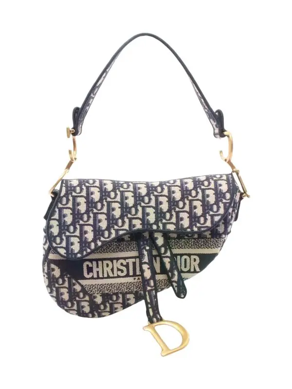 Dior Oblique Embroidered Canvas Saddle Bag Shoulder Bag - Blue