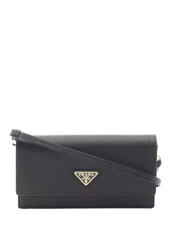 Prada Saffiano Clutch On Strap Crossbody Bag - Black