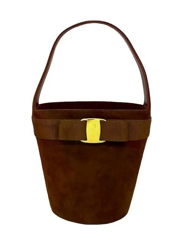 FERRAGAMO Vara Suede Bucket Bag - Brown