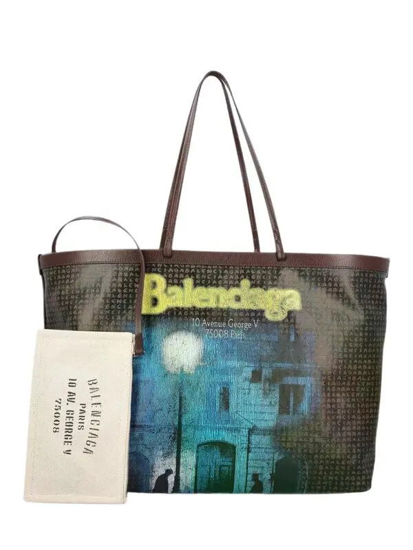 Balenciaga Logo-print Leather-trimmed Tote Bag - Brown