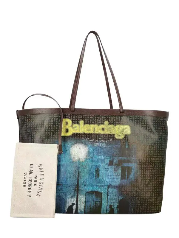 Balenciaga Logo-print Leather-trimmed Tote Bag - Brown