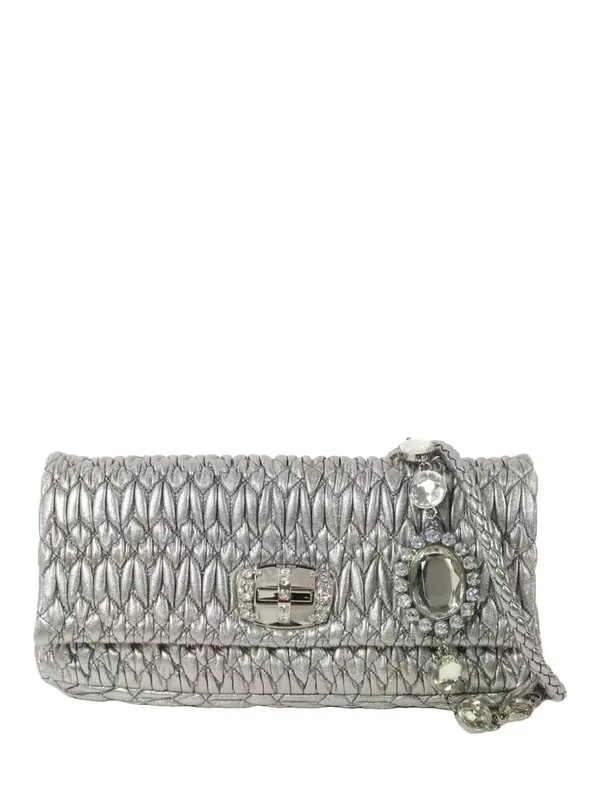 Miu Miu Crystal-embellished Matelassé Clutch - Silver