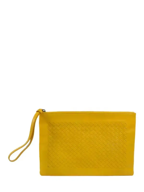 Bottega Veneta Intrecciato Leather Clutch Bag - Yellow