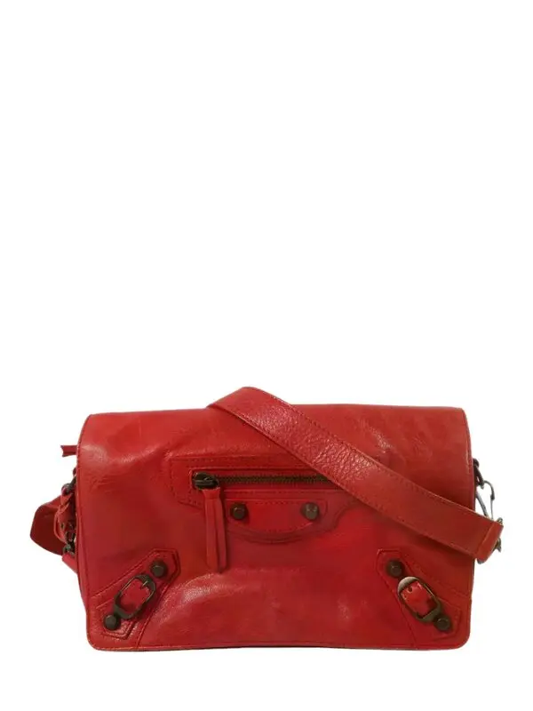 Balenciaga Studded Leather Shoulder Bag - Red