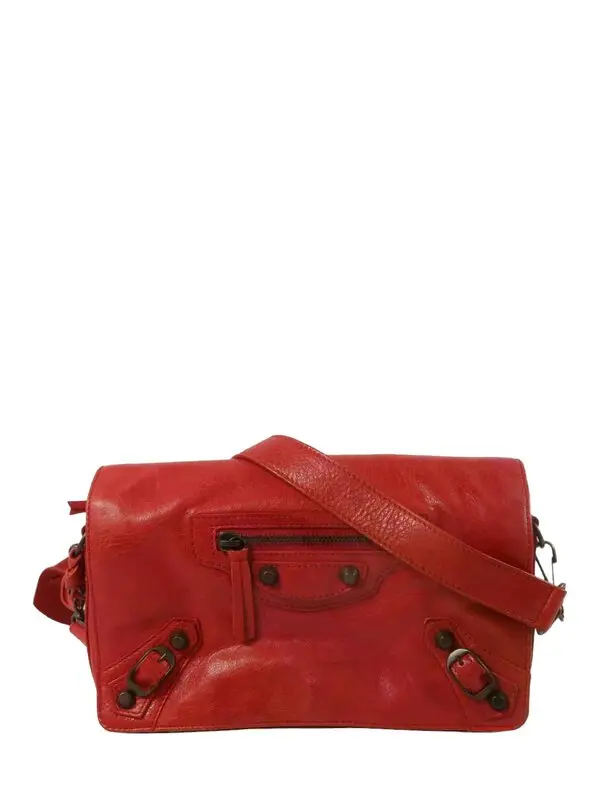 Balenciaga Studded Leather Shoulder Bag - Red