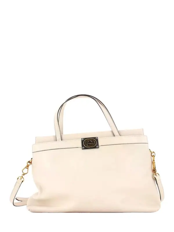 Gucci Leather Medium Satchel Top Handle Tote - Neutrals