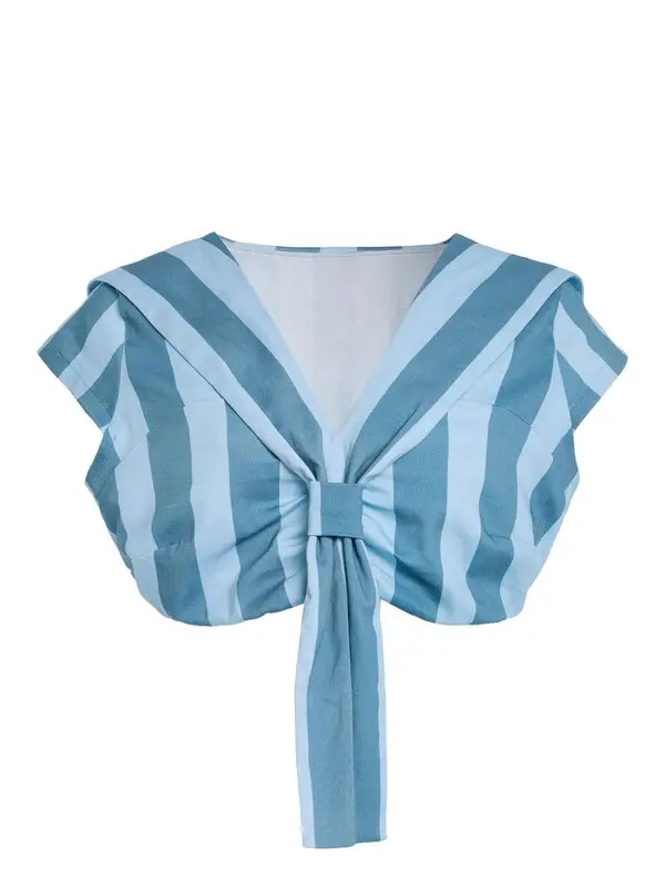 HOUSE OF AAMA Striped Cotton Crop Top - Blue