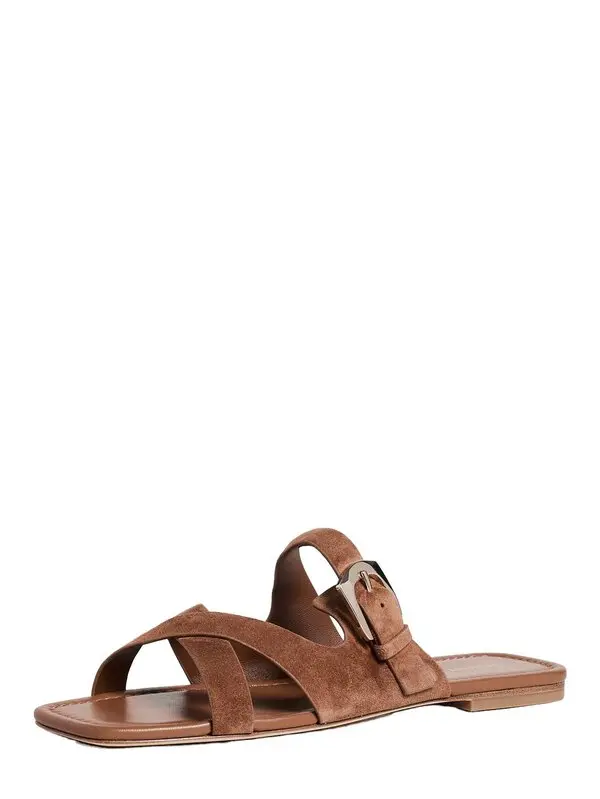 STUART WEITZMAN Sai Suede Slides With Gold-tone Buckle - Doe