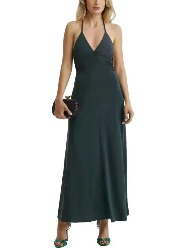 CUANNA Halterneck Gathered Maxi Dress - Green