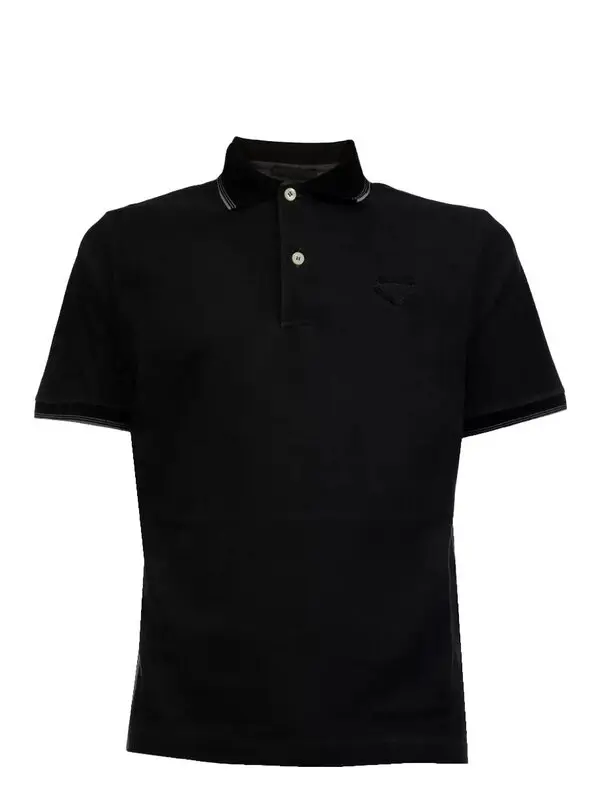 Prada Logo-patch Short-sleeve Polo Shirt - Black