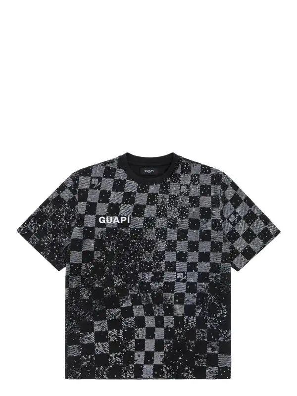 GUAPI Checkerboard-pattern Rhinestone-embellished T-shirt - Black