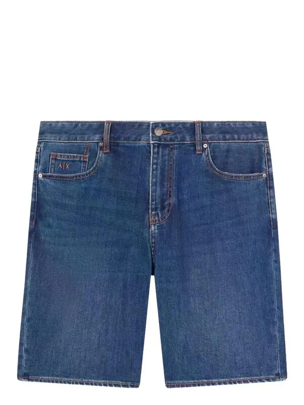 Armani Exchange Logo Patch Denim Shorts - Blue