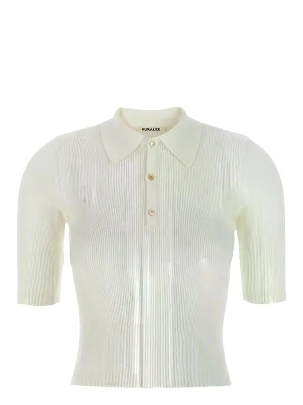 Auralee Ribbed Knit Polo Shirt - Neutrals