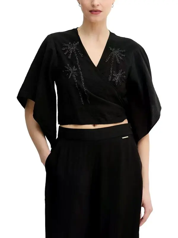 LOLA CASADEMUNT Beaded Palm Tree Wrap Top - Black