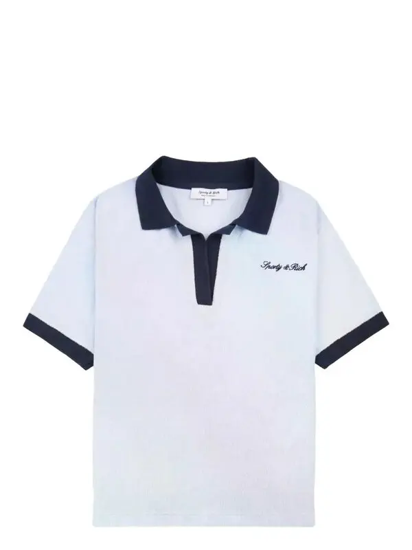 SPORTY & RICH Logo Embroidered Terry Polo Shirt - Blue