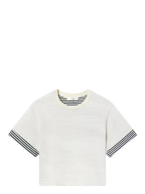 FRAME Striped Cuff Cropped T-shirt - Neutrals