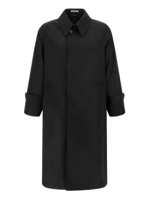 Auralee Gabardine Wool Trench Coat - Black