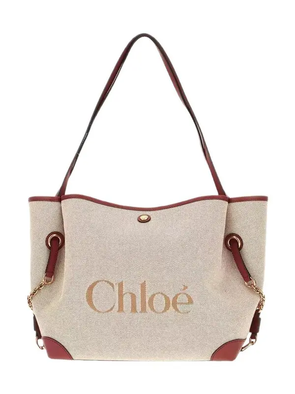 Chloé Clover Logo-print Shoulder Bag With Calf Leather Trim - Neutrals