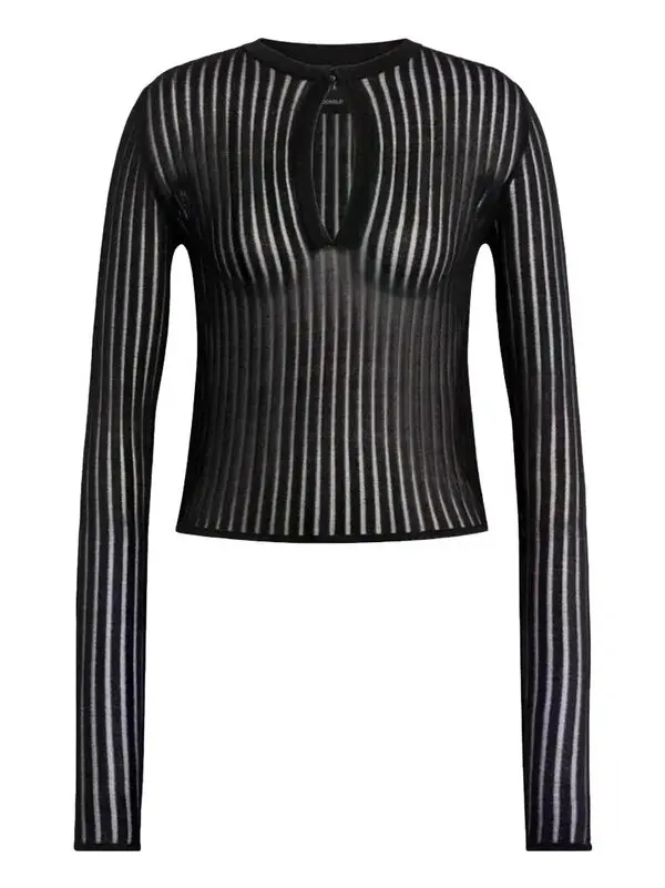 DONDUP Sheer-knit Cut-out Sweater With Vertical Stripe Pattern - Black